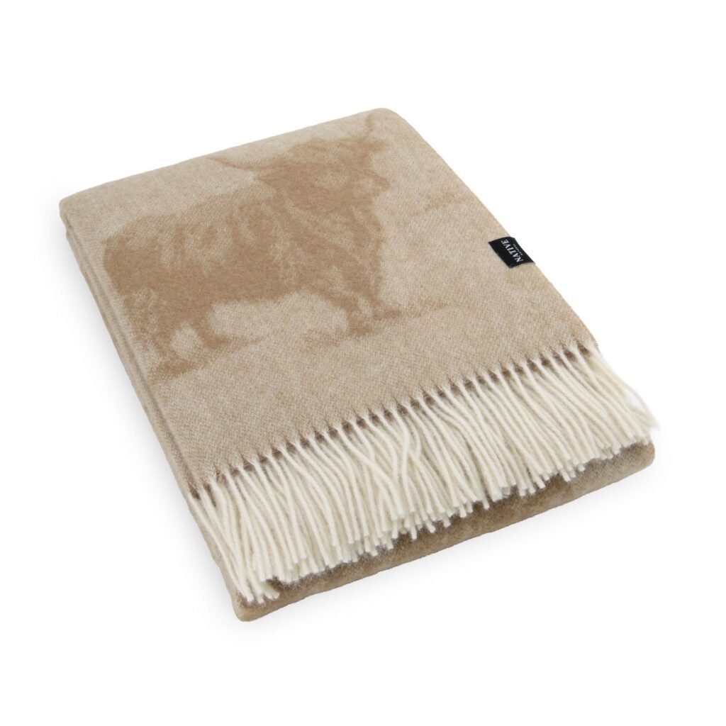 Highland Cow Beige Wool Blanket | Simply Sheepskin